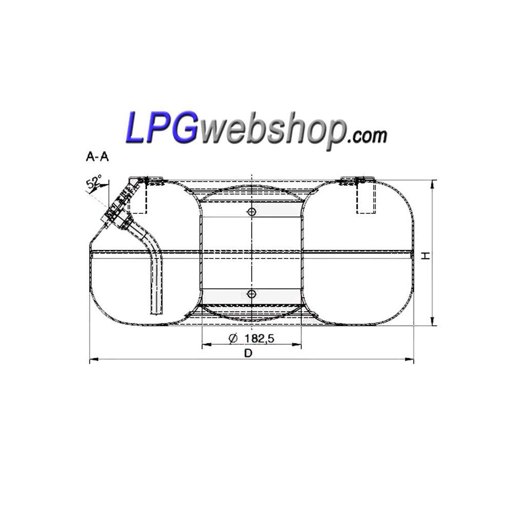 LPG Toroidal Tank 102 Litre (720x300) - GZWM 4-Hole incl. Fittings Valves