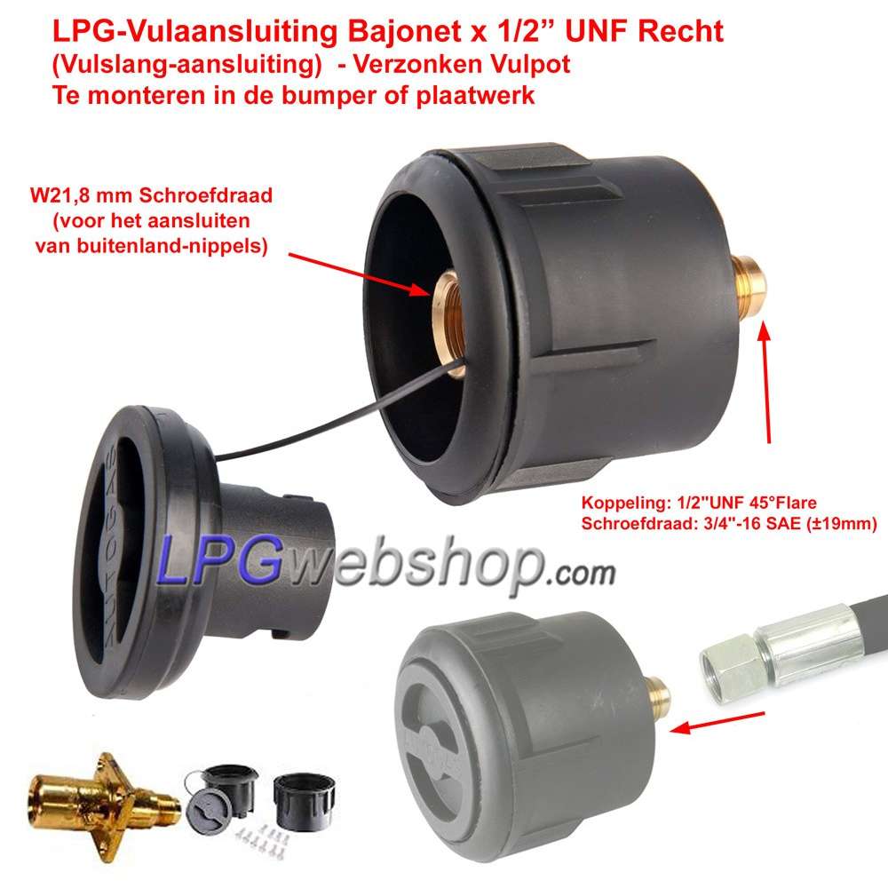 LPG Filling Point Bayonet 1/2"UNF (19 mm) 90° + Plastic Housing
