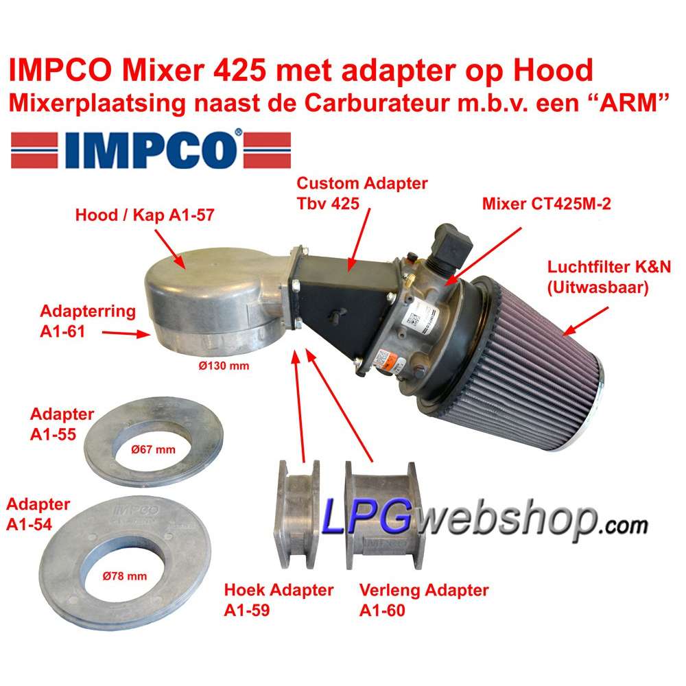 IMPCO LPG Engine Conversion Kit Model E Reducer + 425 Mixer Arm carb